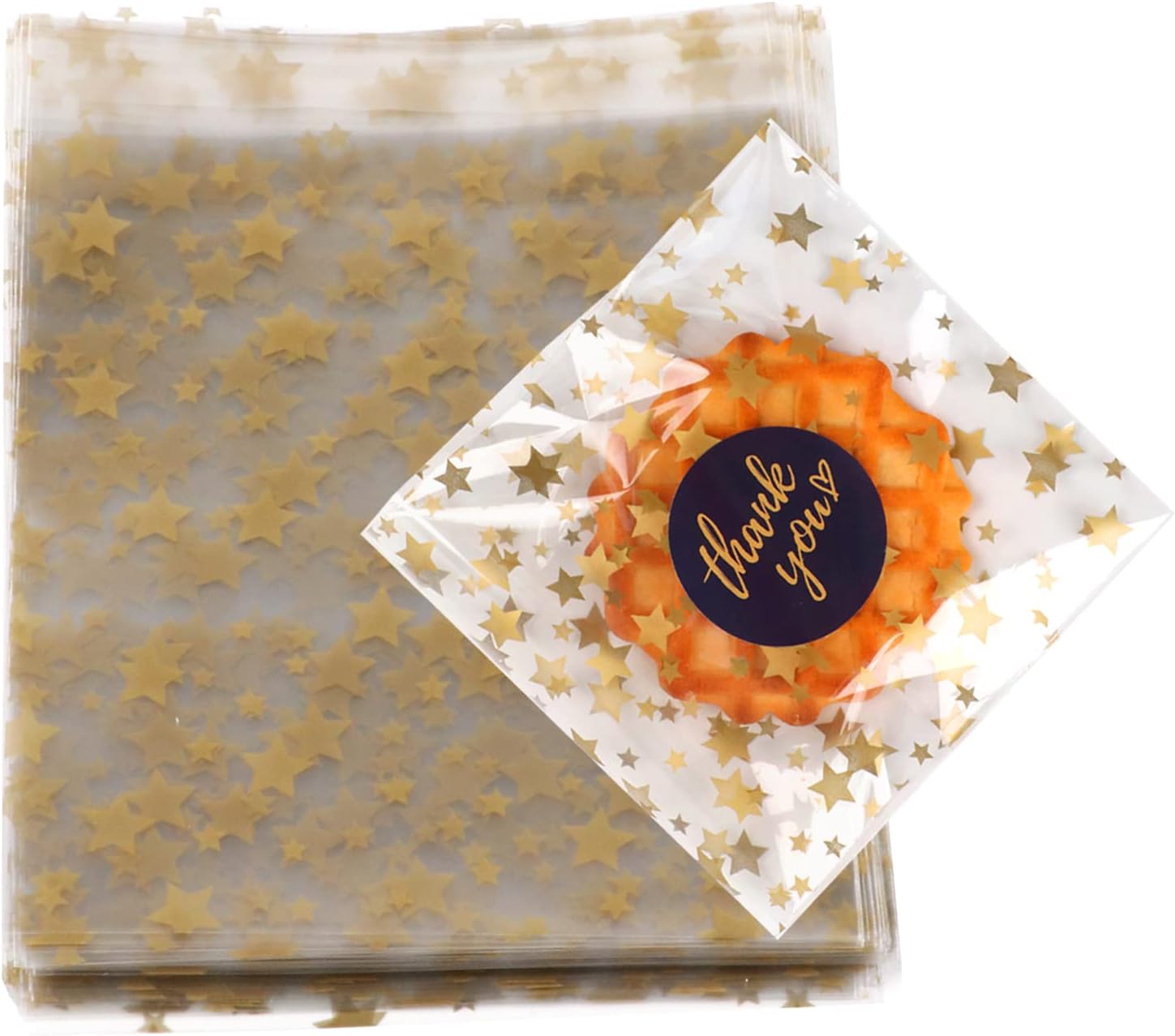 Amazon.com: COQOFA 100 Pcs 4 x 4In Gold Star Self-Sealing Cellophane ...