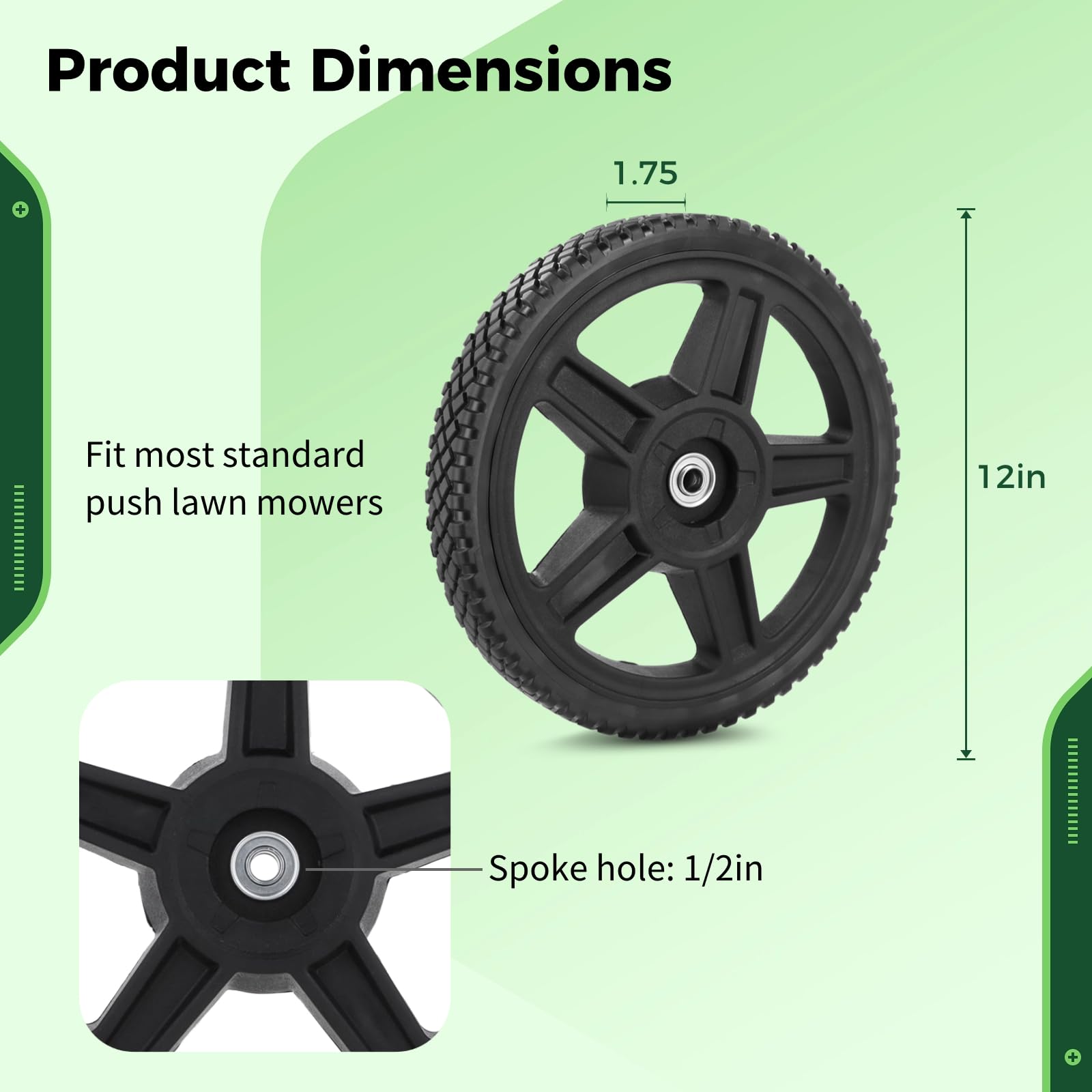 Snapklik.com : 2 Pack 12 Inch Lawn Mower Wheels, Universal Fit Electric ...