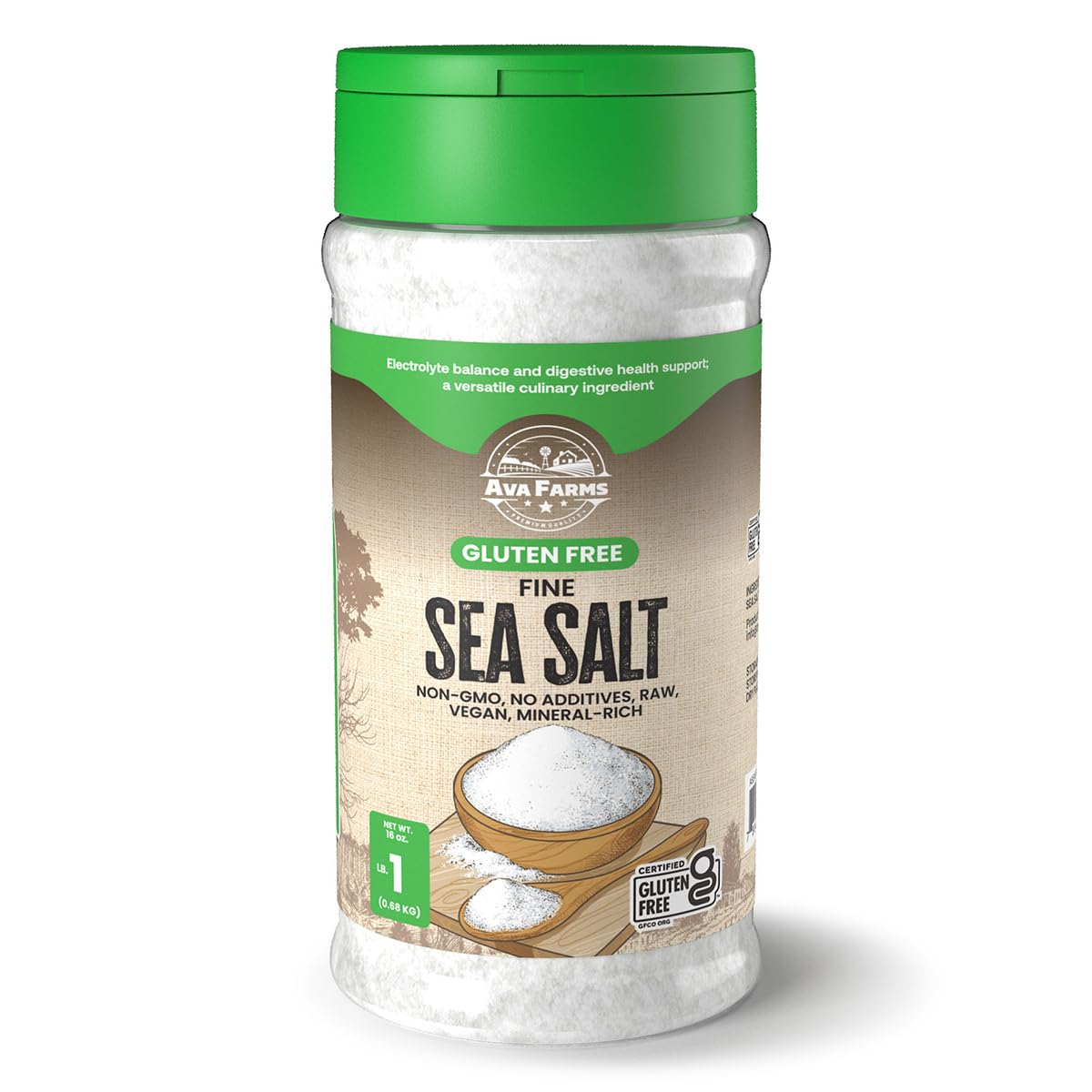 Amazon.com : Ava Farms Sea Salt - Fine – 16 oz. Bottle – Gluten-Free ...