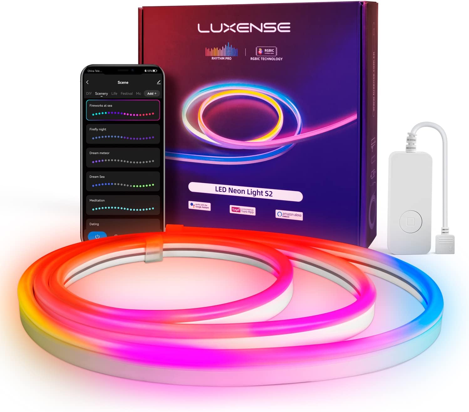 Amazon.com: Luxense Neon Rope Lights, RGBIC Rope Lights with Music Sync ...