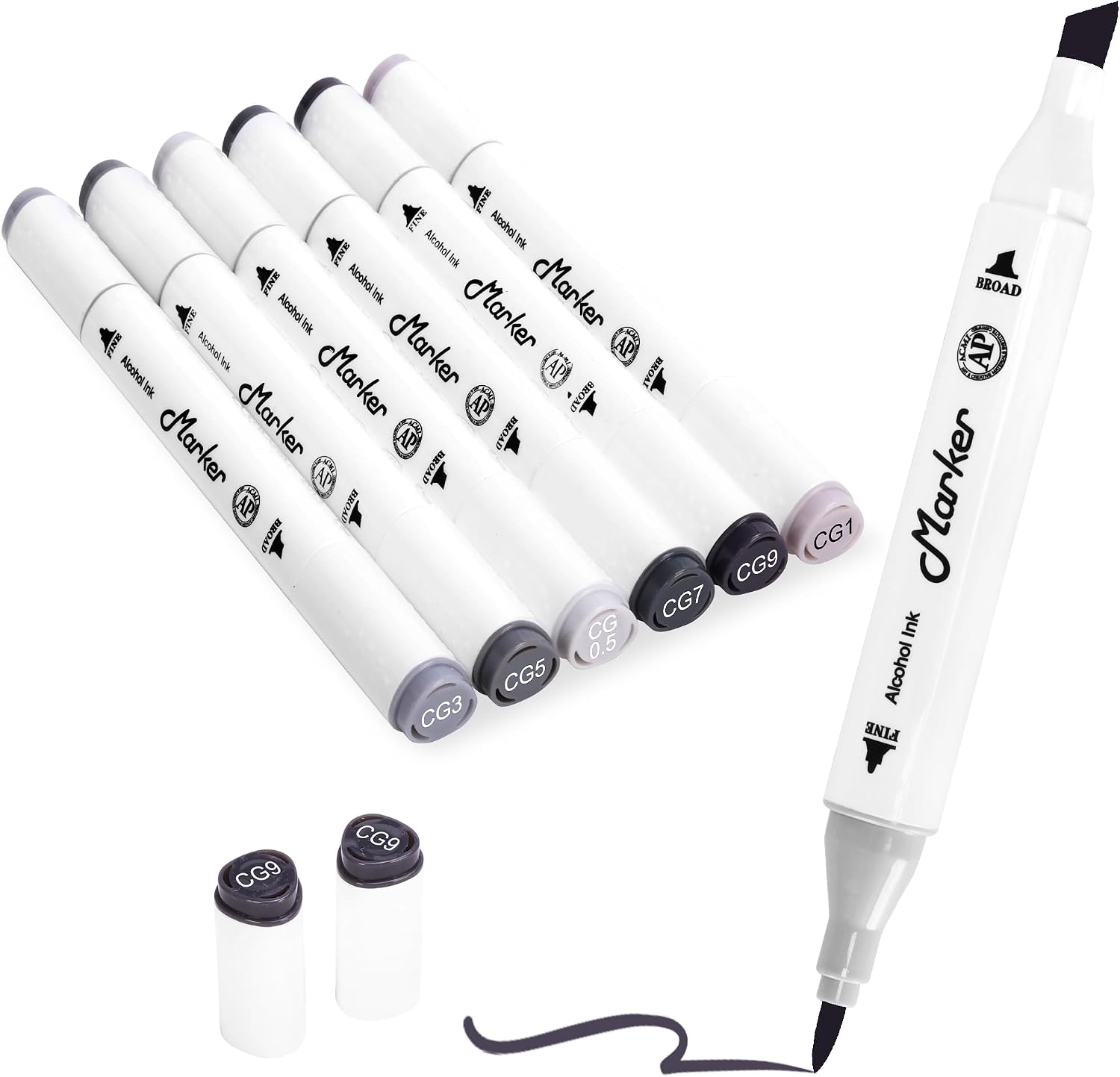 Amazon.com: Sharxart Grey Gray Alcohol Markers, 6 Pack Dual Tips Soft ...