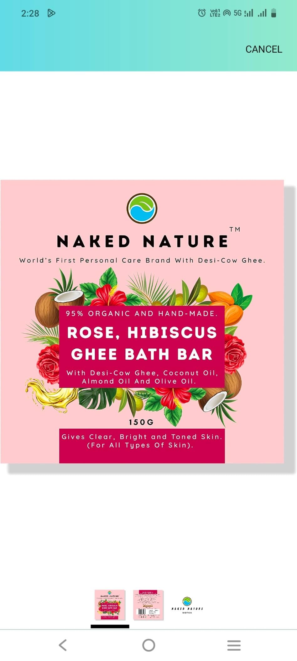 Buy Naked Nature Rose, Hibiscus Ghee Bath Bar (Soap) 150 G ...