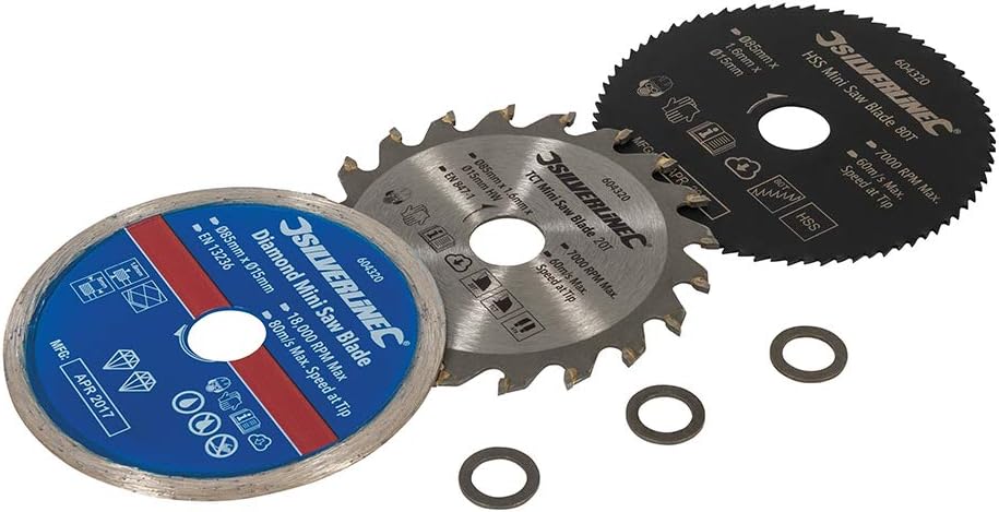 Silverline 604320 Mini Saw Blade Set 3pce 85 mm Dia - 15 mm Bore ...