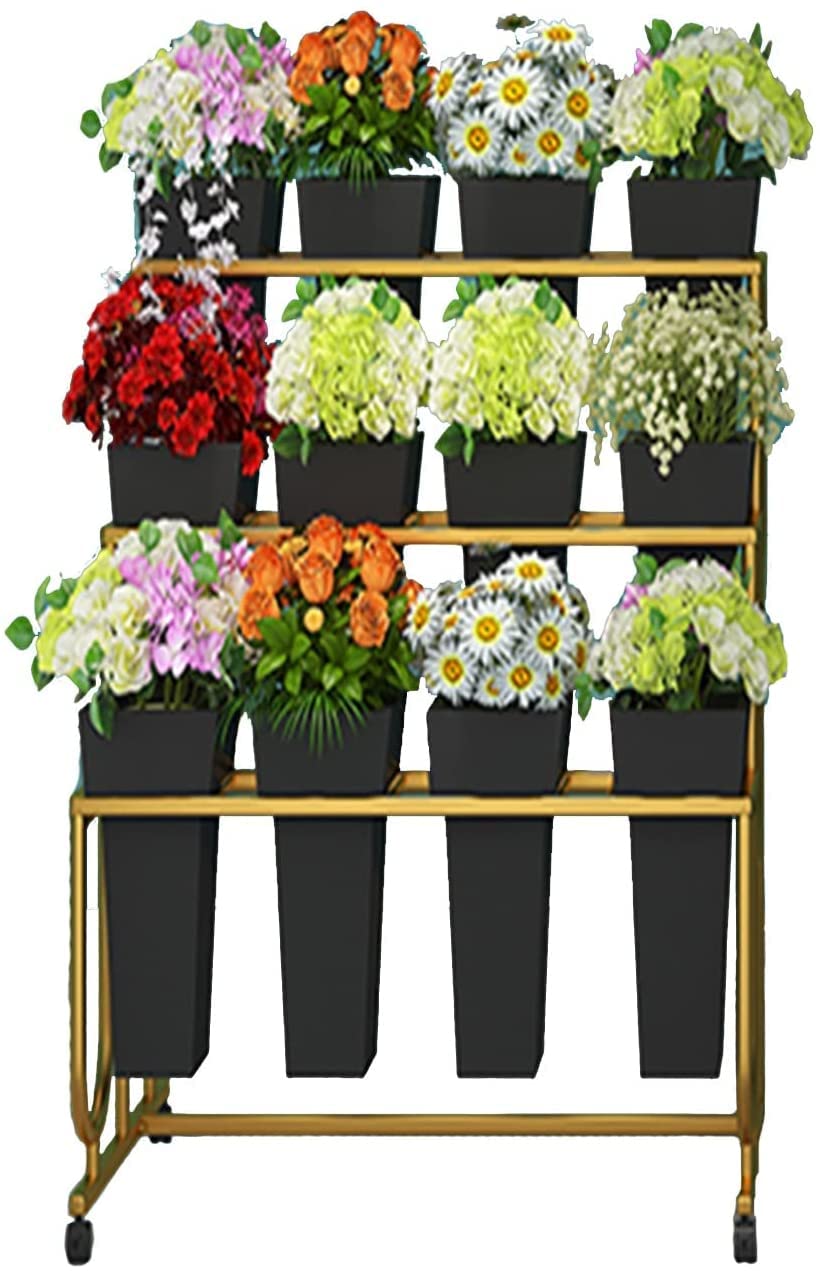 Buy Flower Shop Shelves with 12 Flower Bucket, 3-Layer Stepped Plastic ...