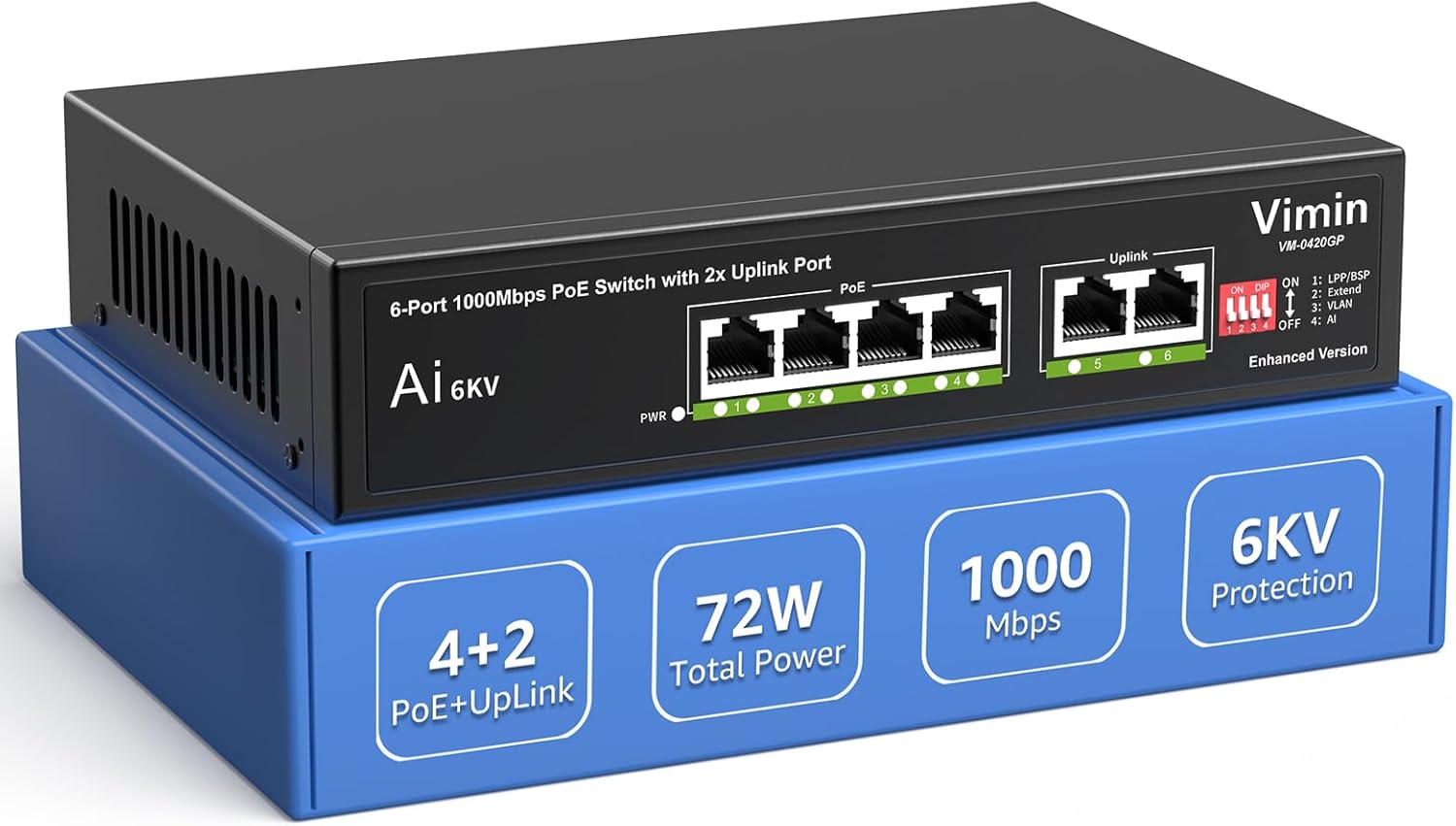 Amazon.com: [Upgraded] 6-Port Gigabit PoE Switch with 4 Port PoE, VIMIN ...