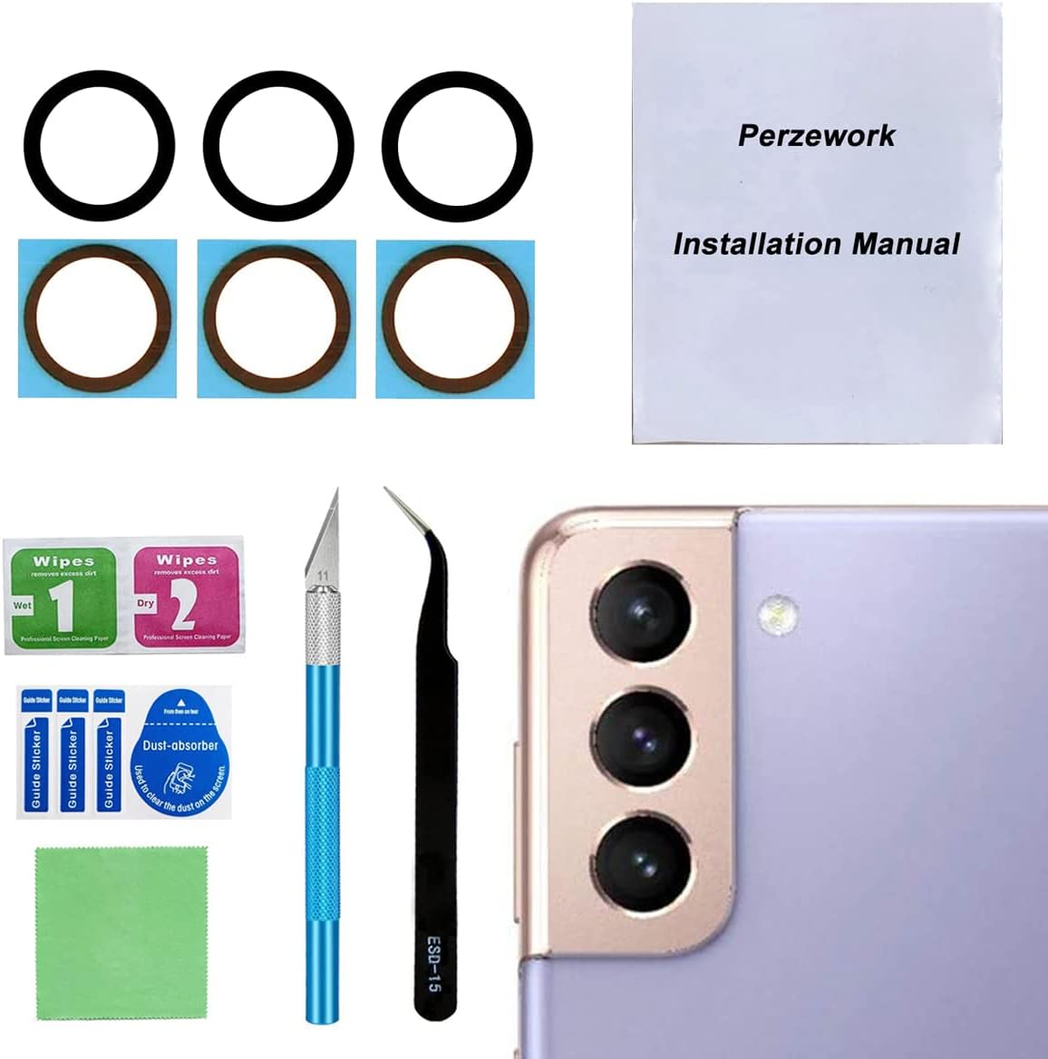 Amazon.com: Perzework 2 Set Back Rear Camera Lens Glass Replacement for ...