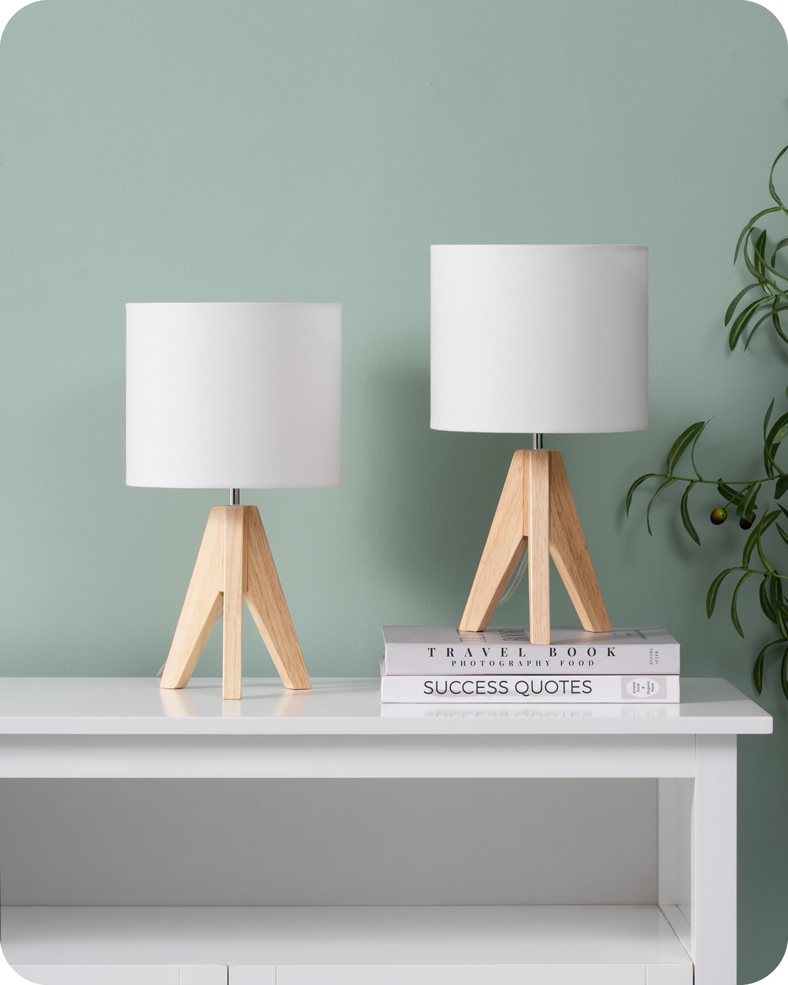 EDISHINE Lampe de Chevet avec Abat-jour en Lin & Base en Bois Massif de ...