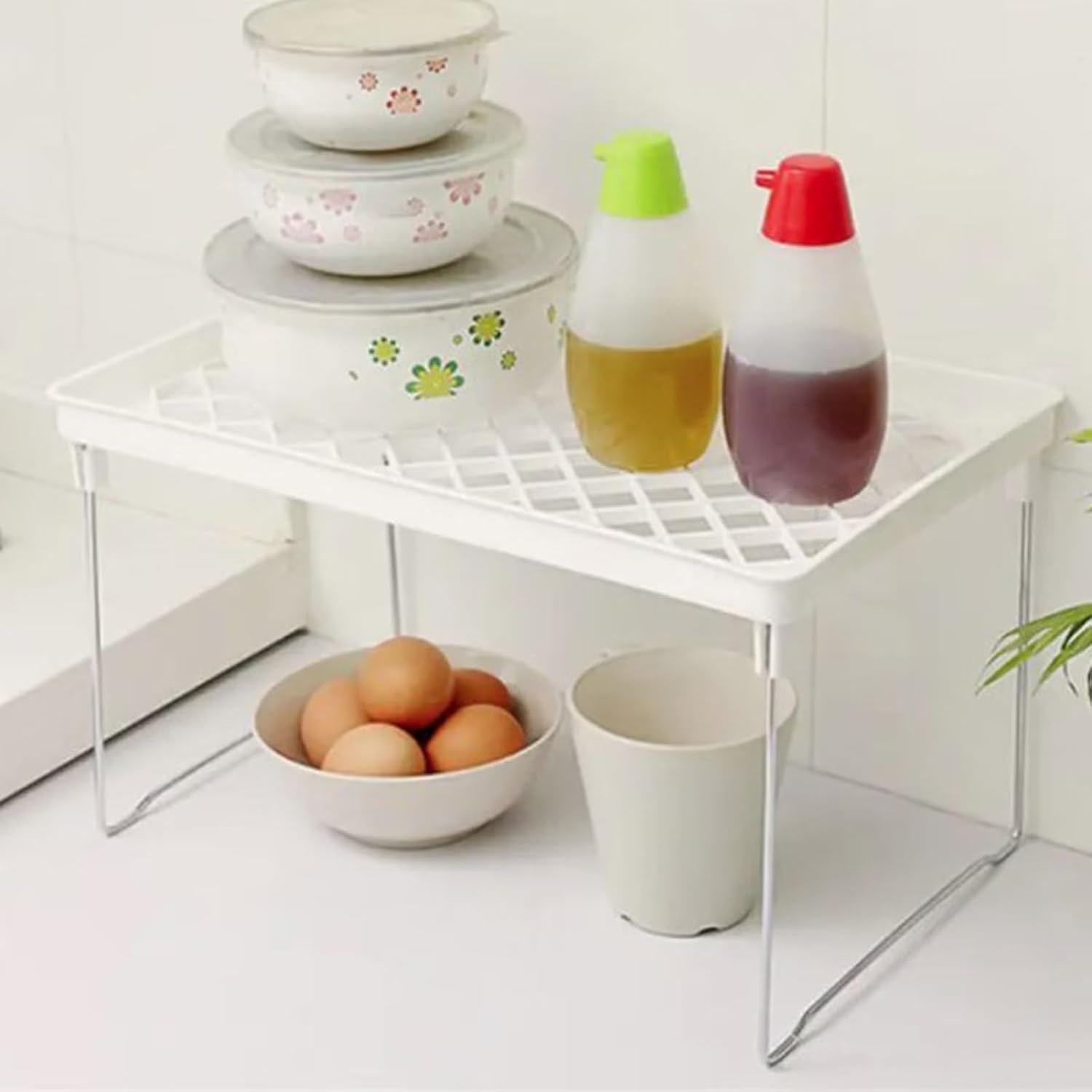 Amazon.com: Typutomi Stackable Cabinet Shelf, Plastic Foldable Kitchen ...
