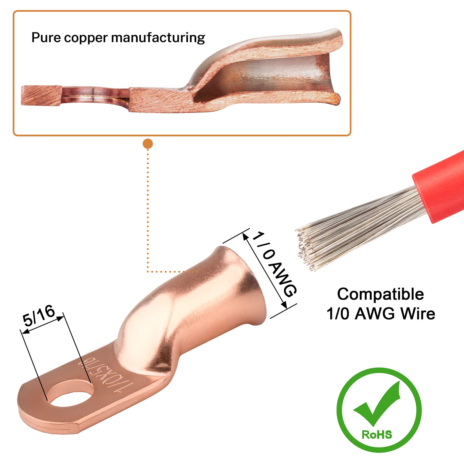 Snapklik.com : 6pcs 1/0 Awg - 5/16 (M8) Sanuke Wire Lugs Ring Terminal Connectors Ends Heavy ...