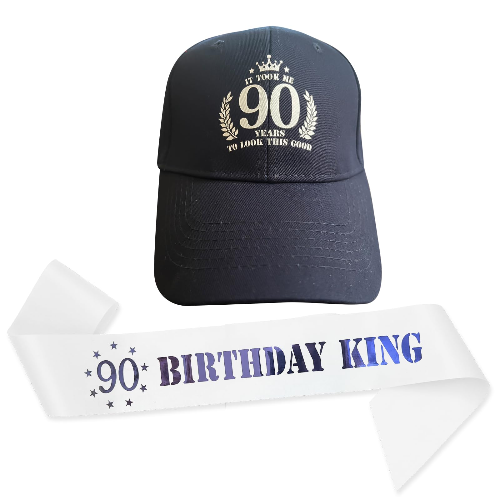 Amazon.com: BRT Bearingshui 90th Birthday Hat and Sash, Baseball Cap ...