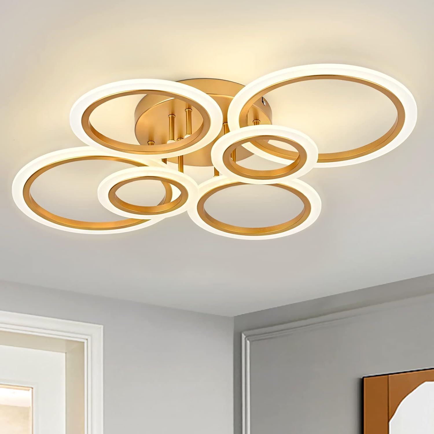 Vikaey Modern LED Flush Mount Ceiling Light, 6 Rings LED Gold Close to ...