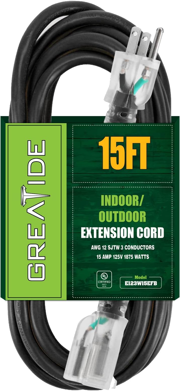 Amazon.com: GREATIDE 6 Ft Lighted Outdoor Extension Cord - 12/3 SJTW ...