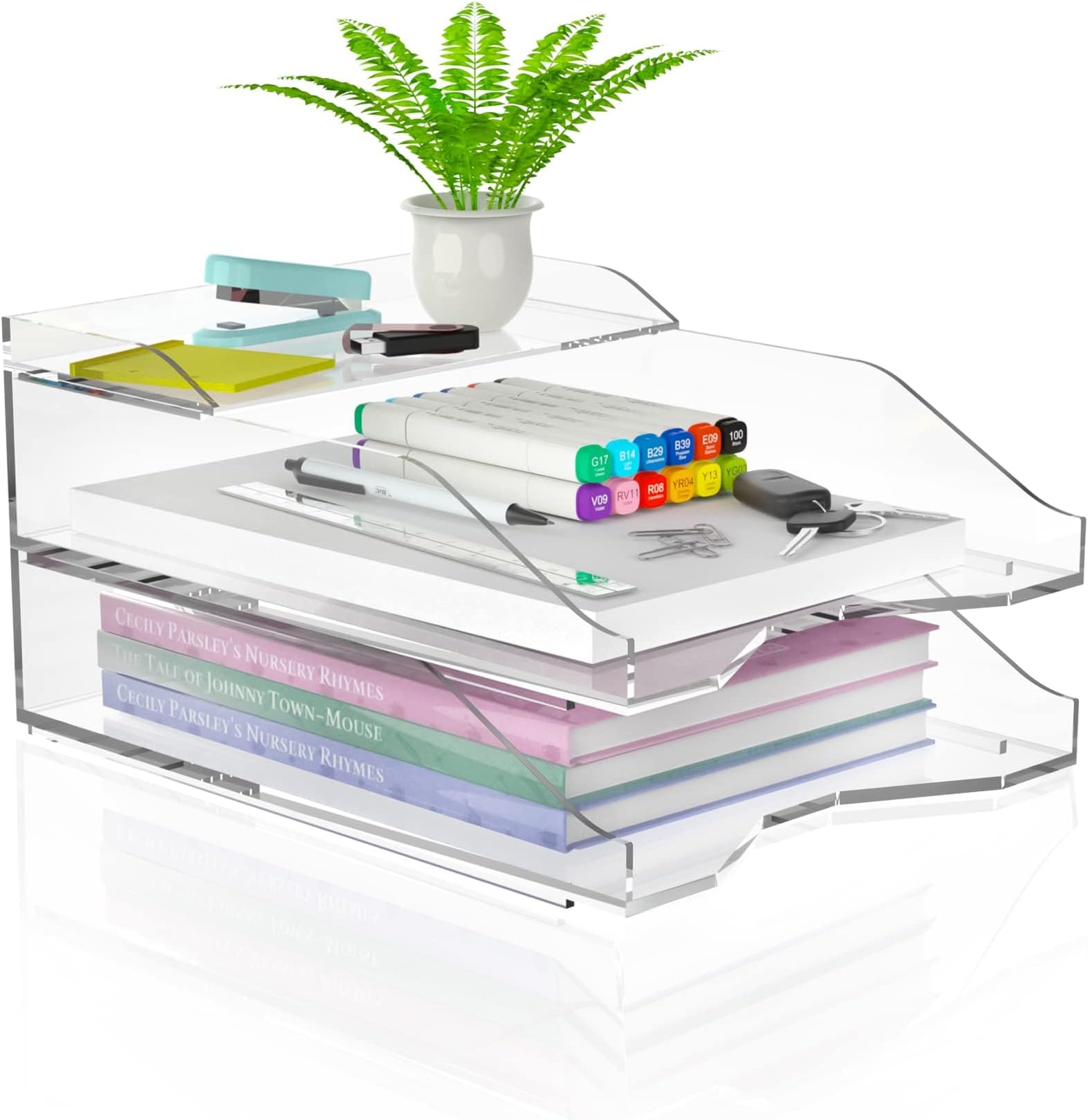 Amazon.com: NiOffice Acrylic Paper Letter Tray, 3-Tier Stackable Clear ...