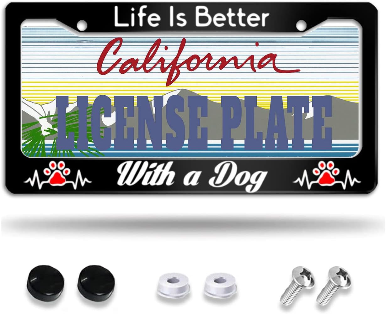 Amazon.com: License Plate Frame Life is Better with a Dog License Plate ...