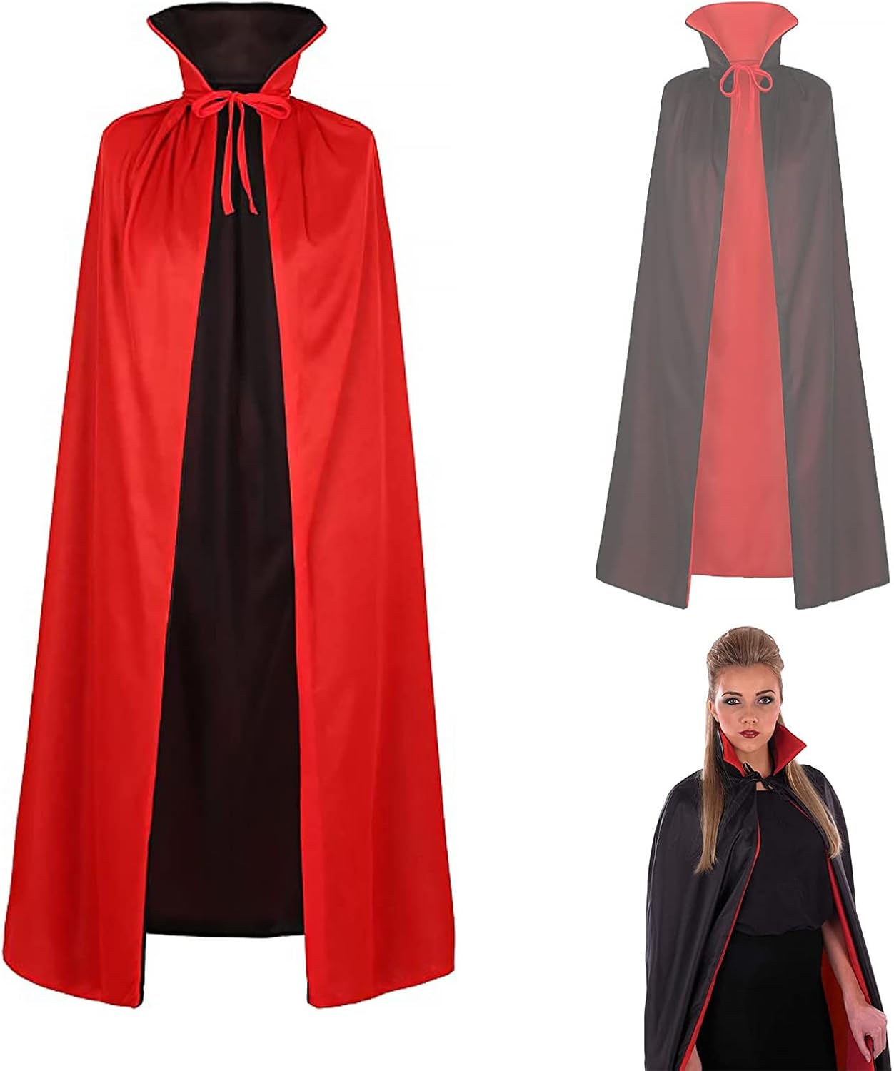 Vampire Cape with Stand Collar Black Red Double Sided Vampire Demon ...