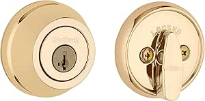 Kwikset 780 Deadbolt Lock, Polished Brass Round Exterior Keyed Front ...