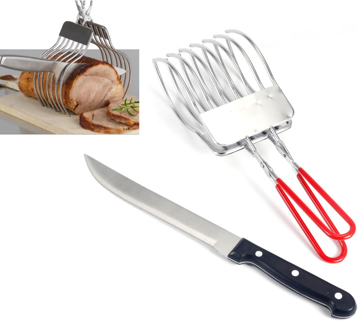 Amazon.com: Meat Bread Slicing Tongs Set Premium Stainless Steel Roast ...