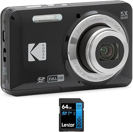 Amazon.com : Kodak FZ55BK PIXPRO FZ55 Digital Camera Black Bundle with Lexar 64GB High ...