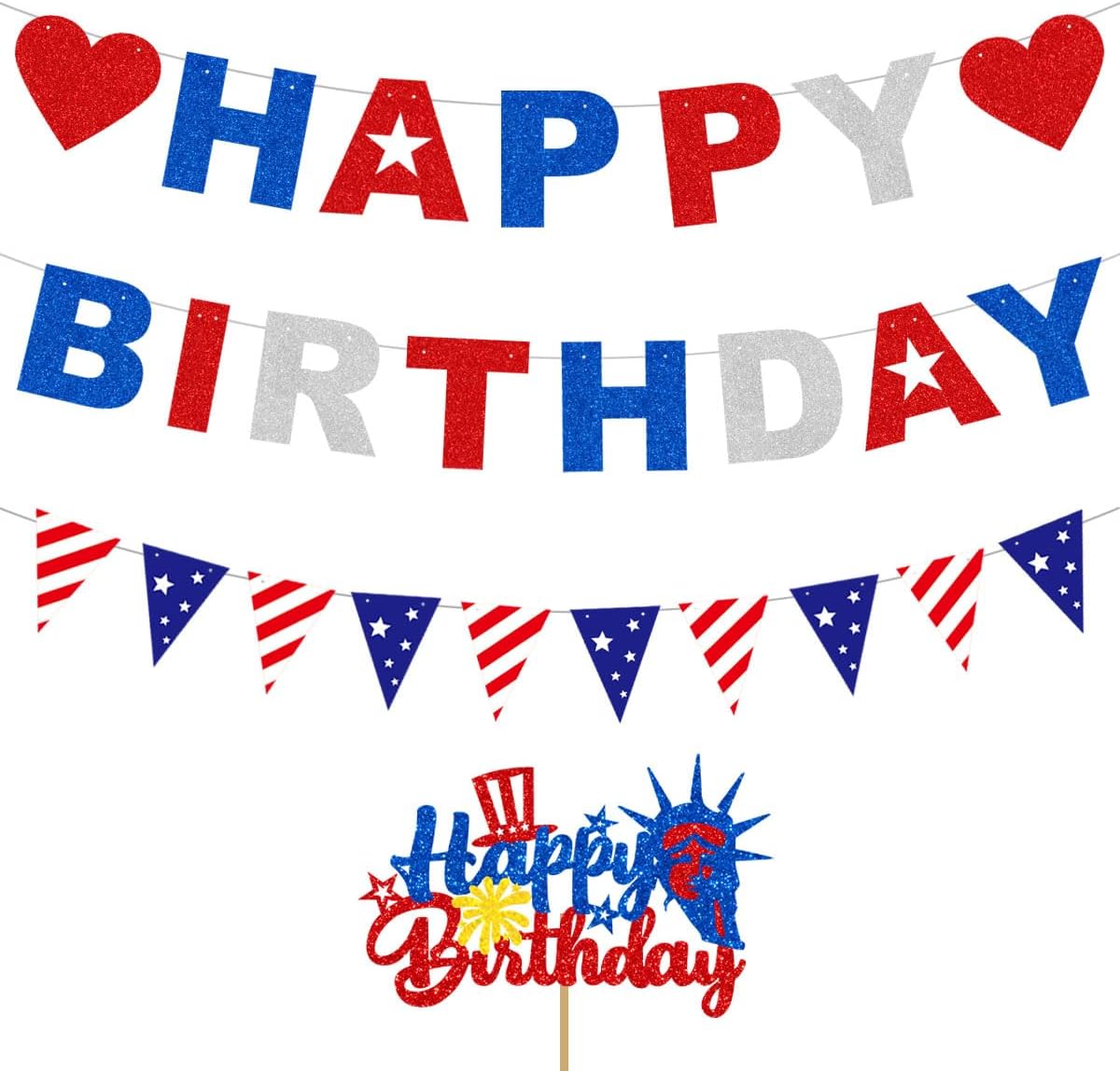Amazon.com: ANFEST 4th of July Happy Birthday Banner, Patriotic ...
