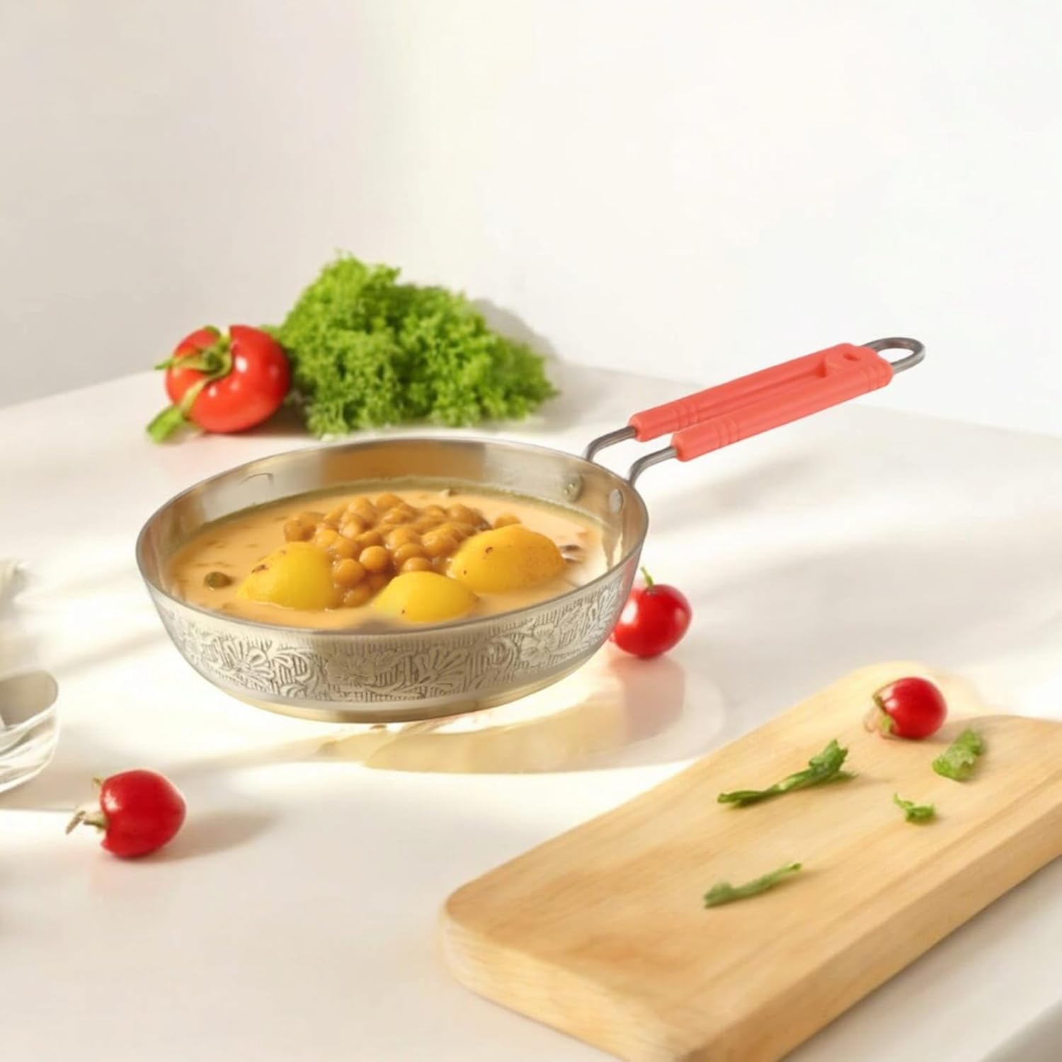 Buy Copper-Master Pure Brass Frypan Fryingpan for Cooking & Serving Brassware Dinnerware 1000 ML ...