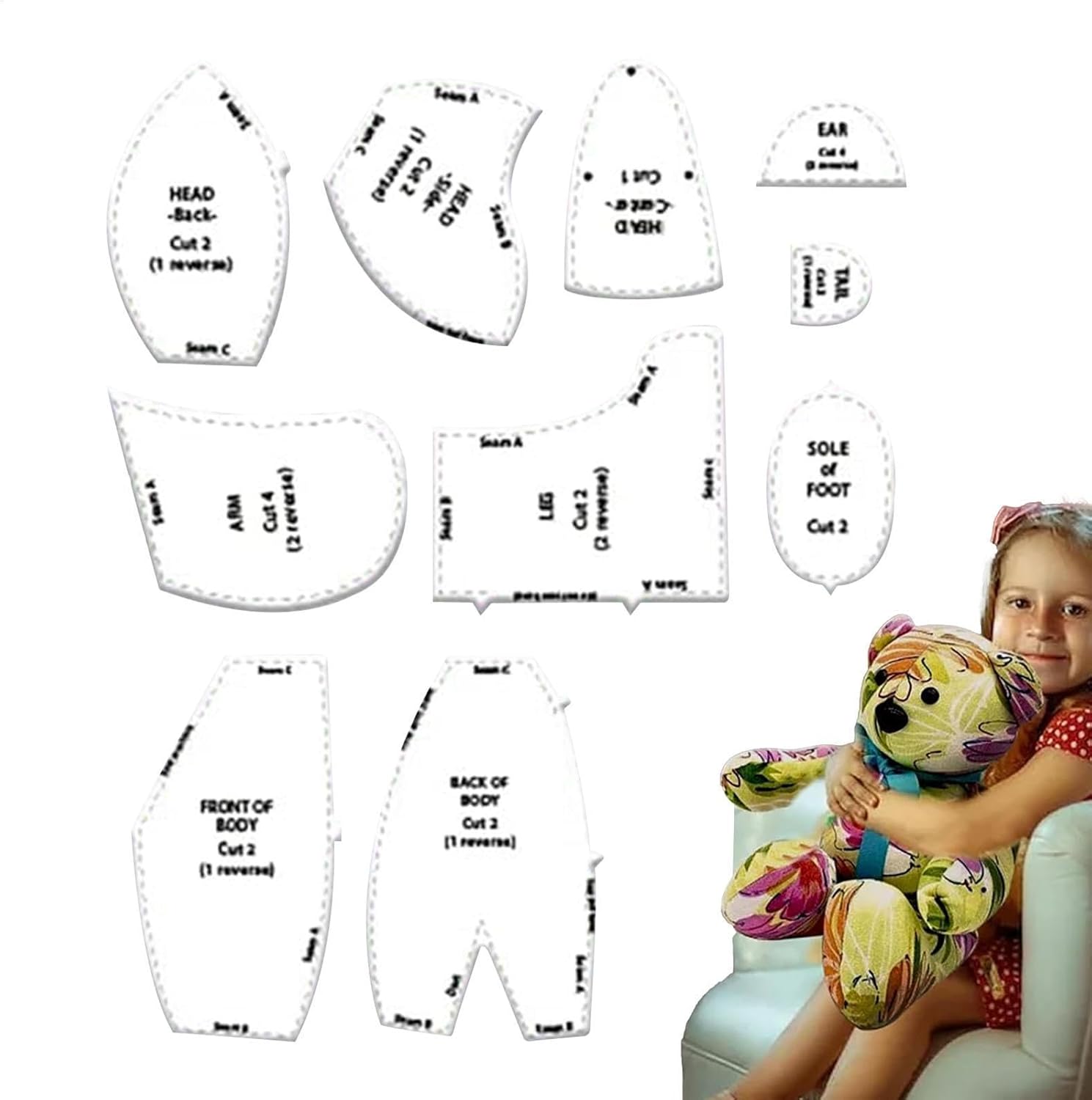 Sewing Memoryy Bear Patterns - 10pcs Acrylic Sewing Templates, DIYs ...