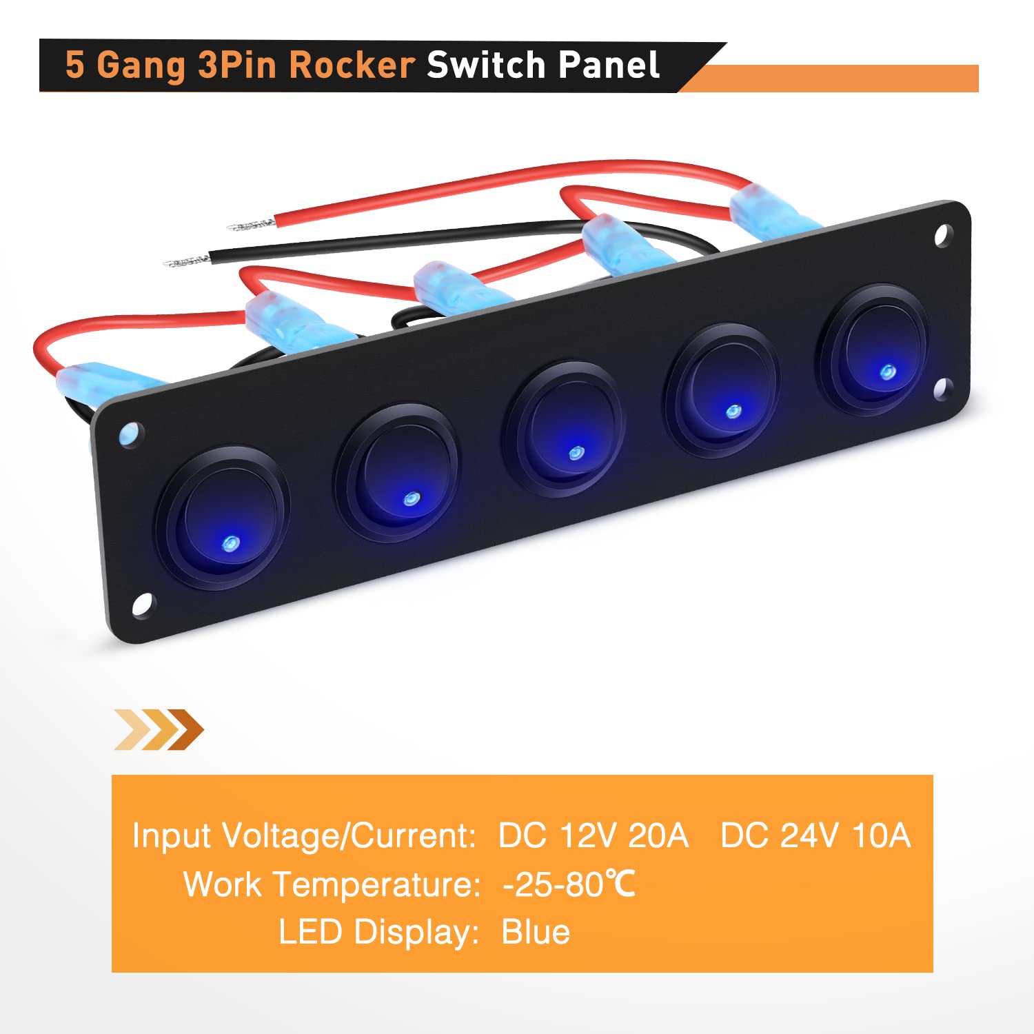 Snapklik.com : 5 Gang 3 Pin Rocker Switch Panel 20A Waterproof On Off ...