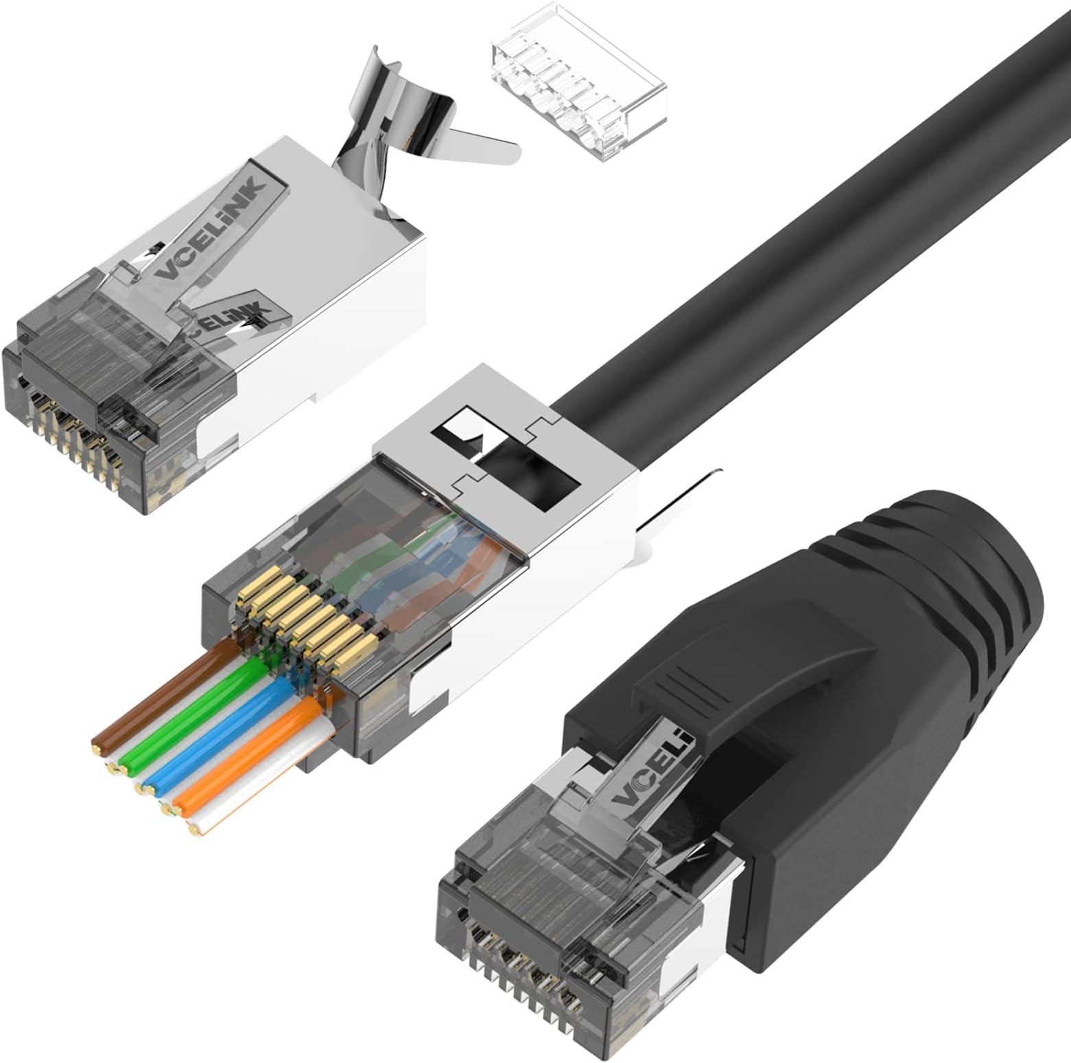 Conector RJ45 Cat 6a Conectores sin Herramientas Blindado Enchufe Macho ...