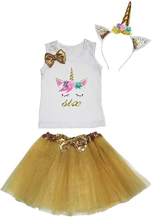 Amazon.com: Leaf Sison Unicorn Birthday Shirt Gold Tutu Headband ...