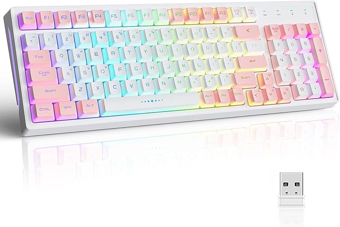 Amazon.com: GK98 Wireless Gaming Keyboard,2.4G Rechargeable RGB White ...