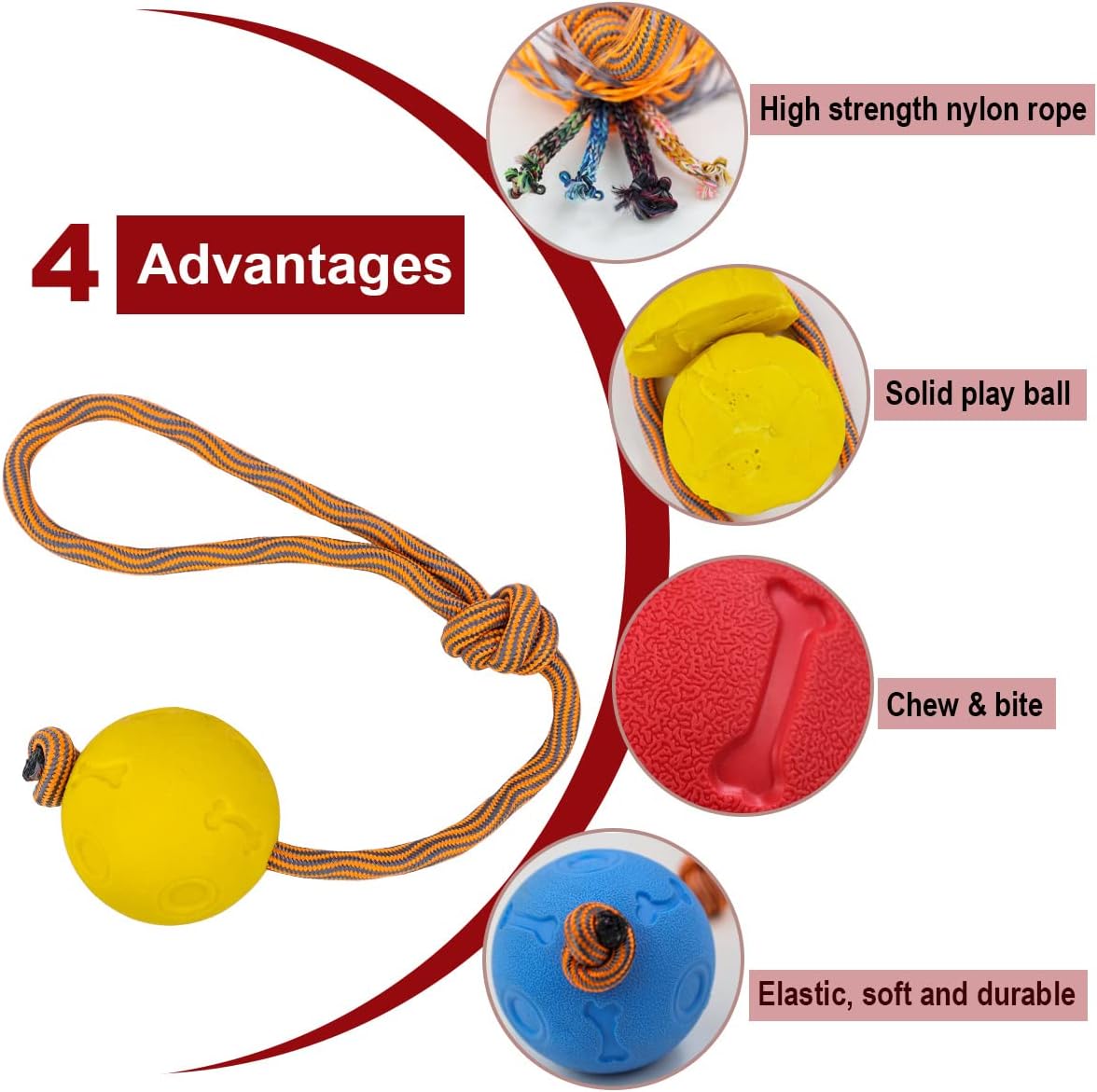 Weeyuu Rope Dog Toy, 2 Pack Ball on a Rope Dog Toys Durable Elastic ...