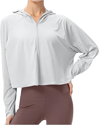 Amazon.com: Women's Cropped Sun Shirts UPF 50+ UV Protection Long ...
