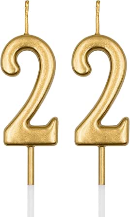 Amazon.com: 22nd Birthday Candles, Champagne Gold Number 22 Candle for ...
