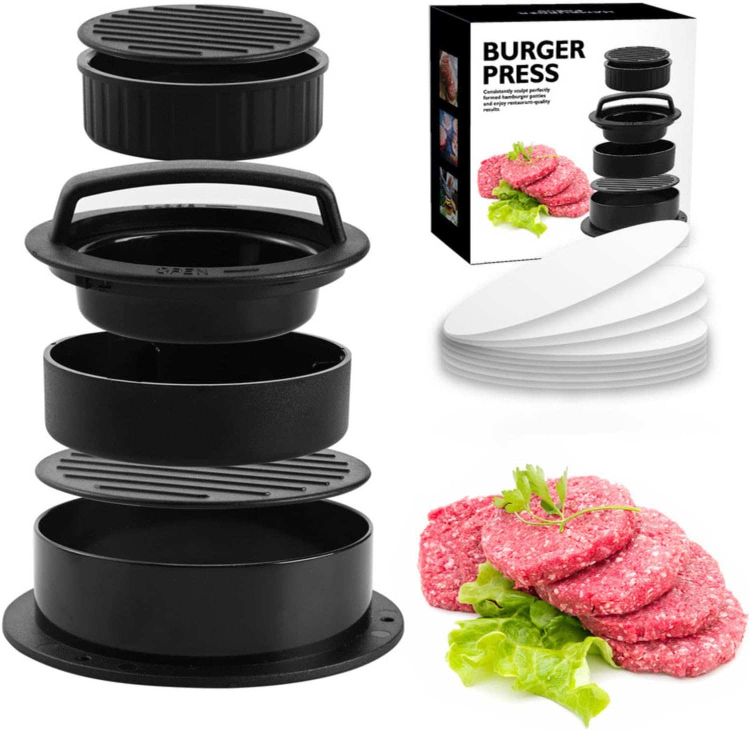 Amazon.com: UDLT 3 in 1 Stuffed Burger Press Patty Maker Rings Molds ...