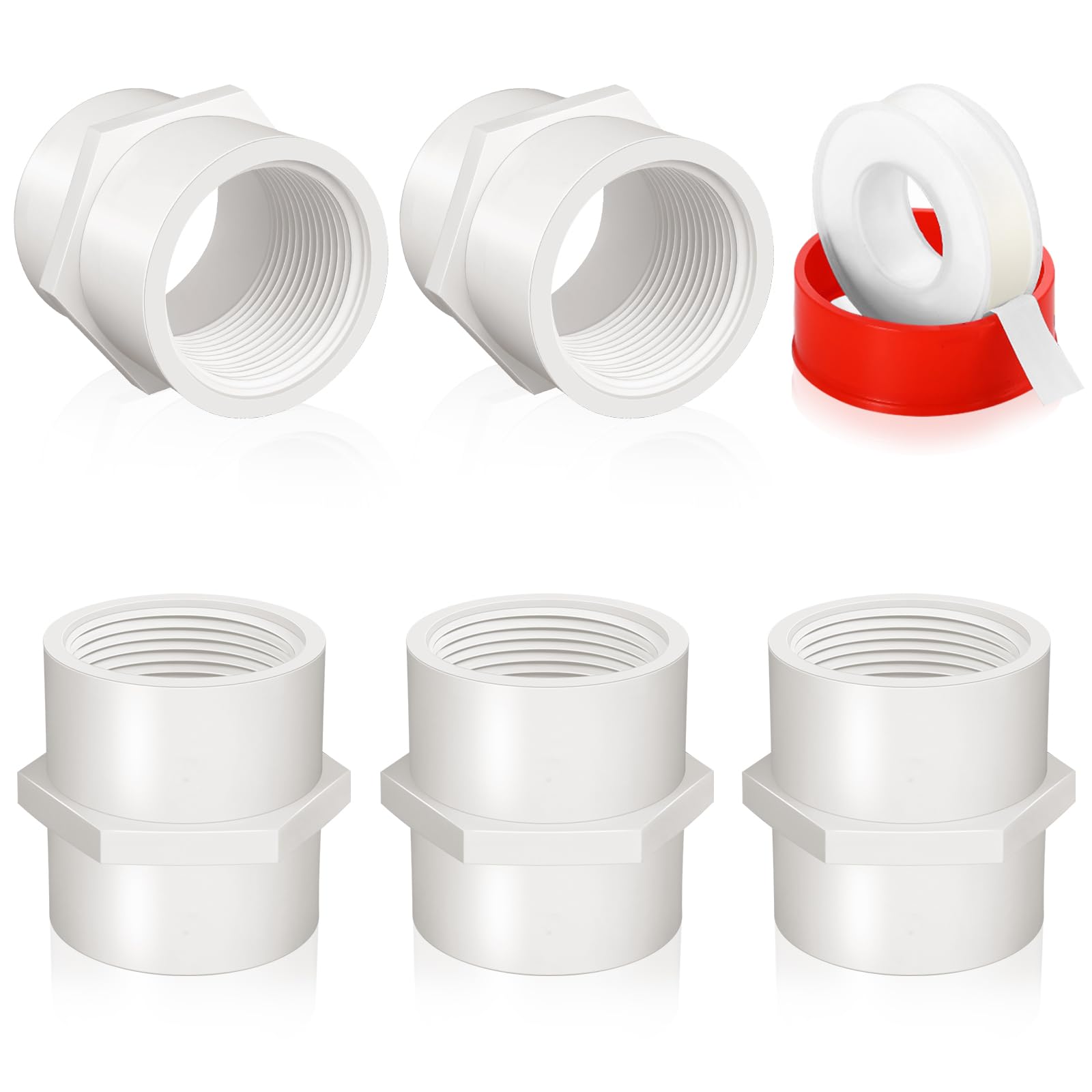 Snapklik.com : 5Pcs White PVC Pipe Fittings, 2inch NPT Female Thread ...