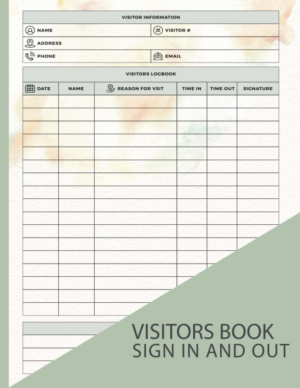 Visitors Book Sign In and Out: Visitor Register Log Book for Recording ...