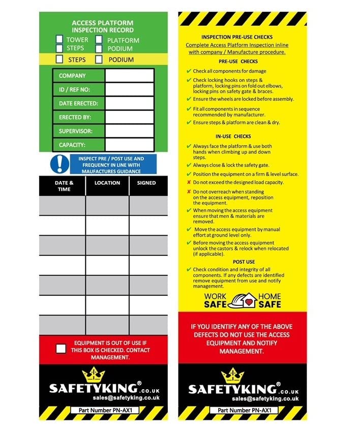 SAFETYKING | Access Platform Inspection Tag 10 Holders – 20 Inserts ...