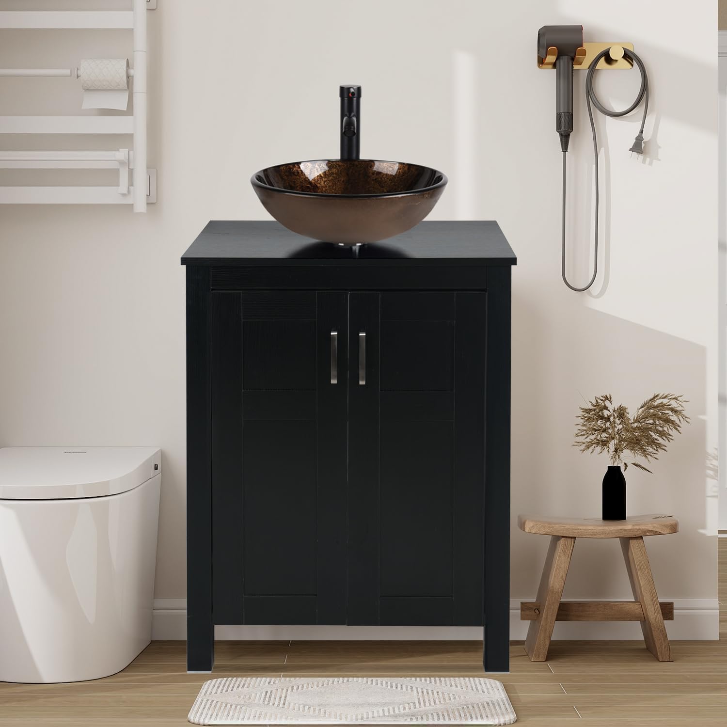 Puluomis 24 Inches Traditional Bathroom Vanity Set in Black Finish ...