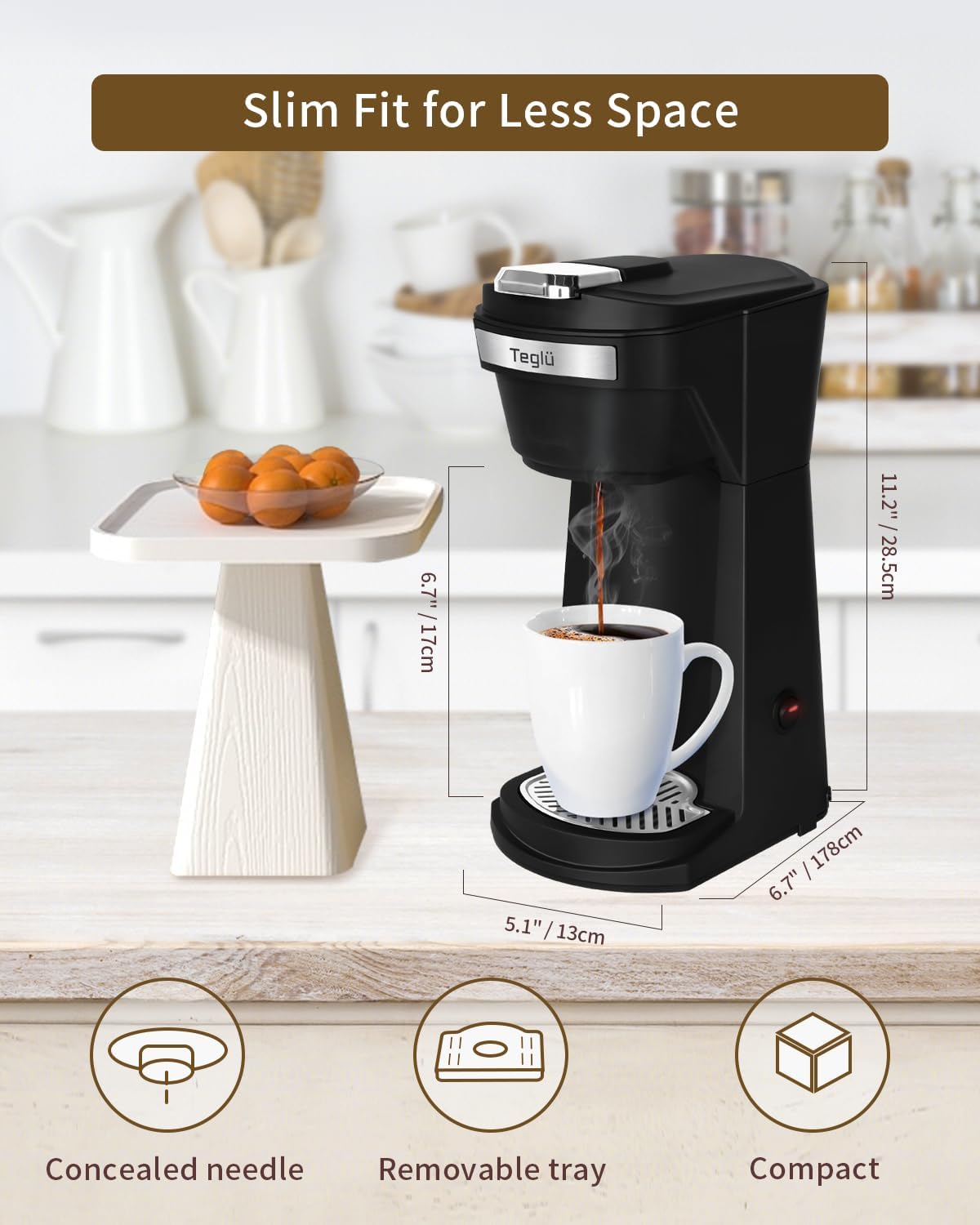 Teglu Cafetera de una sola porción para cápsulas K Cup y café molido ...