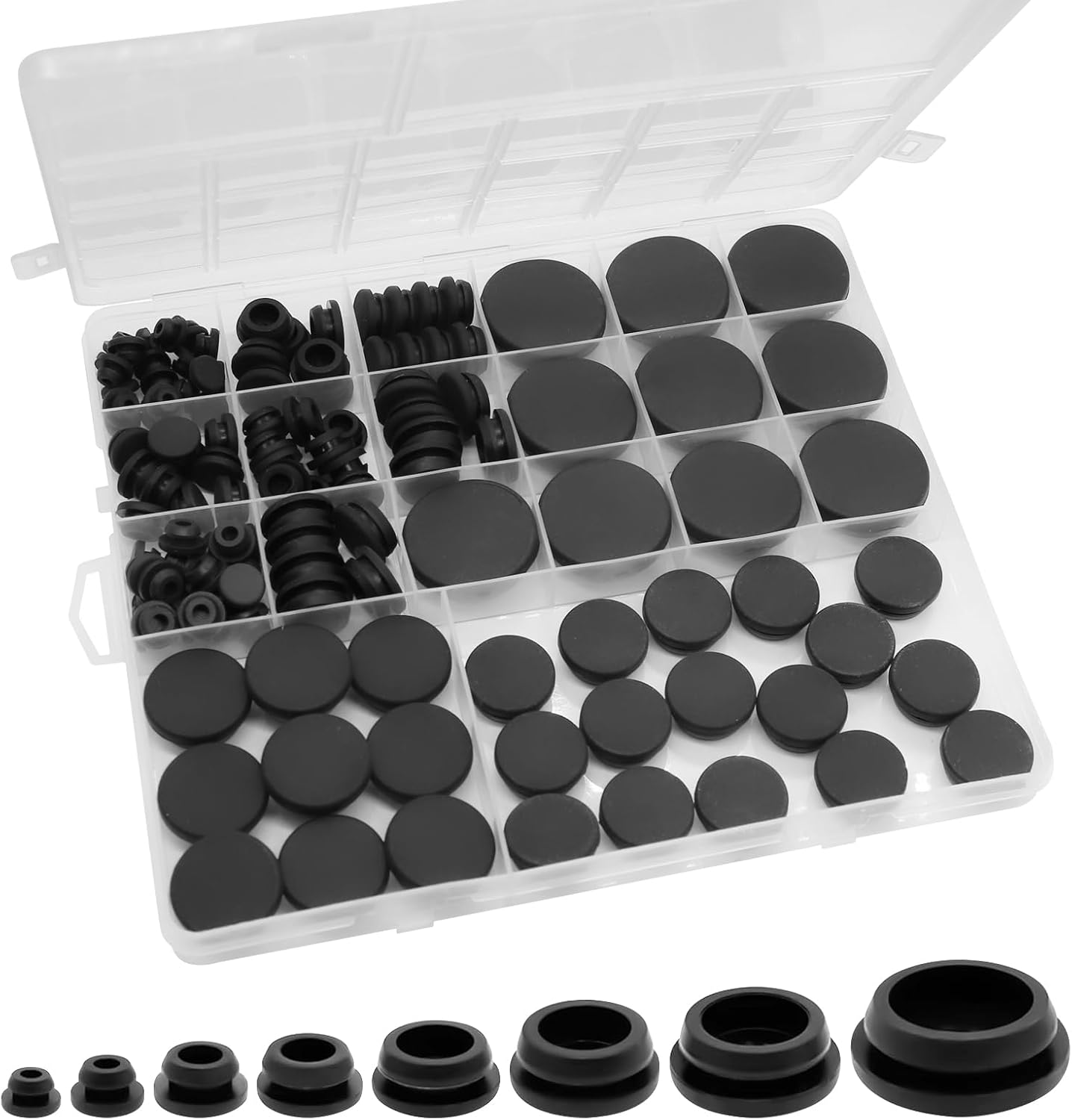 Amazon.com: 125Pcs Black Rubber Plug Box, Various Sizes of Round Hole ...
