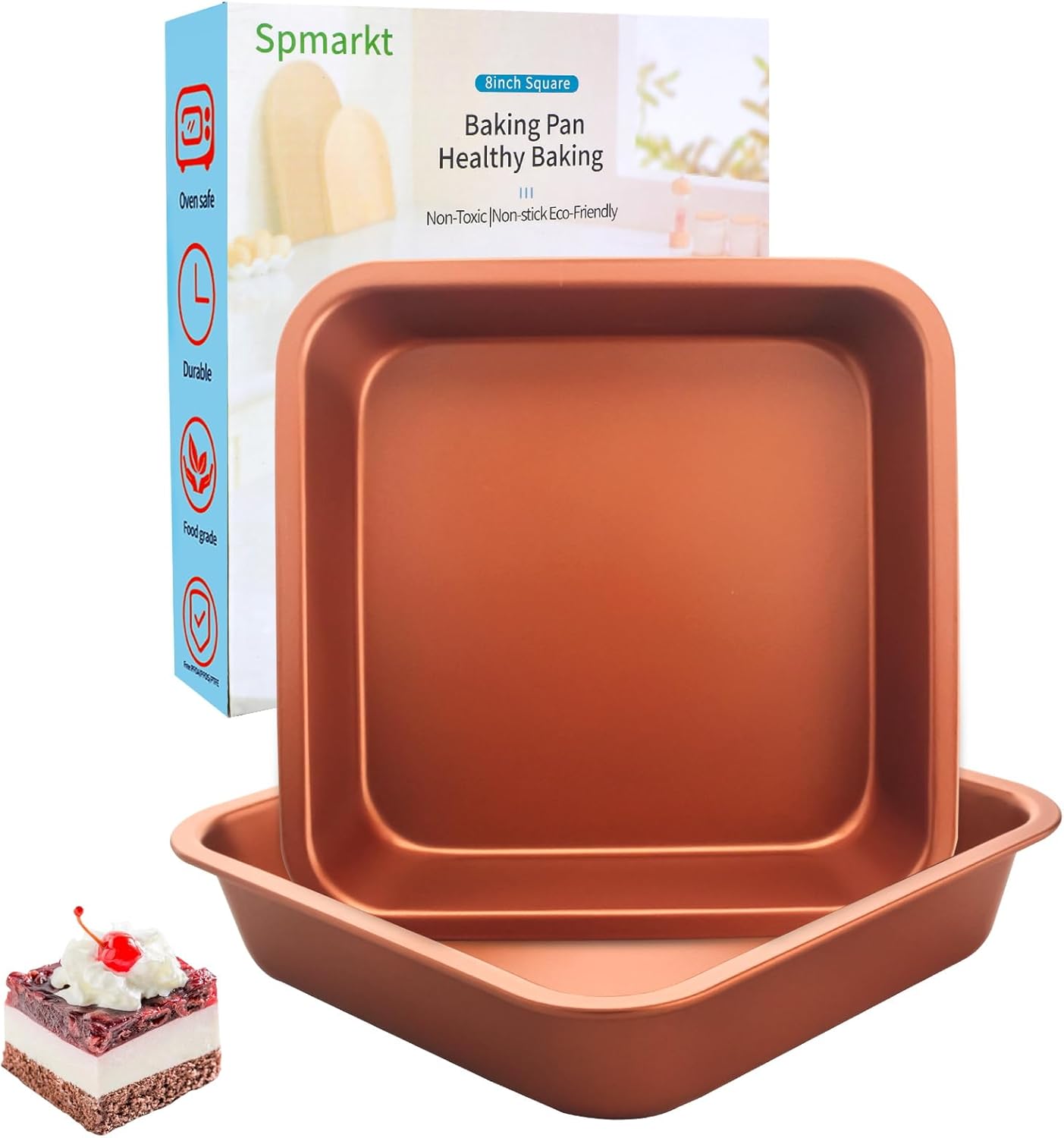 Amazon.com: 2-Pack 8 inch Square Cake Pan, 8x8 Baking Pan, Cornbread ...