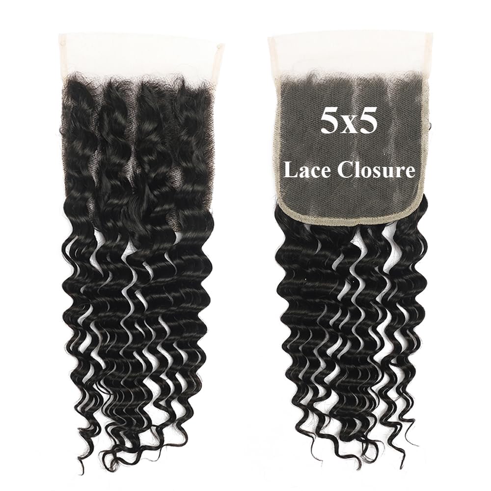Amazon.com : 5x5 Closure Deep Wave Transparent HD Lace Closure 12A ...
