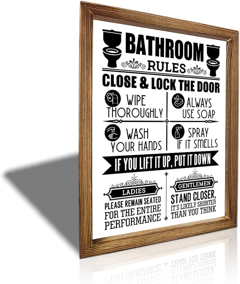 Amazon.com: WTRA Bathroom Rules Sign Wall Art,Farmhouse Toilet Rules ...