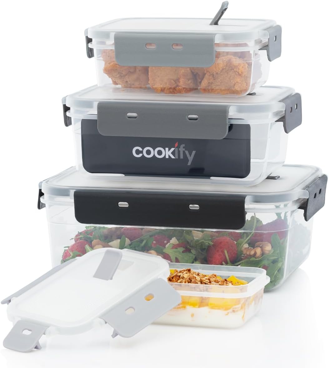 Cookify Recipientes de Vidrio con Divisiones y Tapa Hermética, Tupper ...