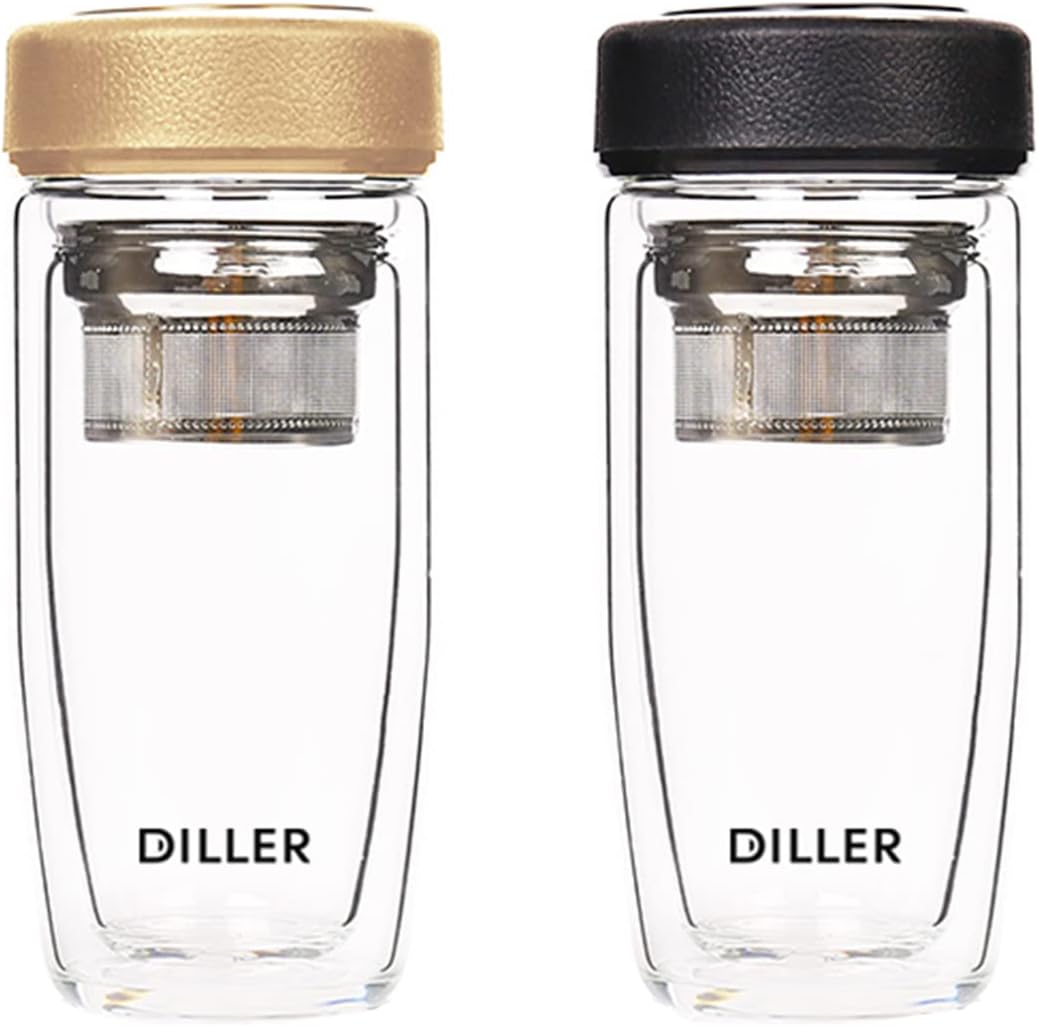 Diller Glass Water Bottle Tea Cup Strainer Coffee With lid Infuser ...
