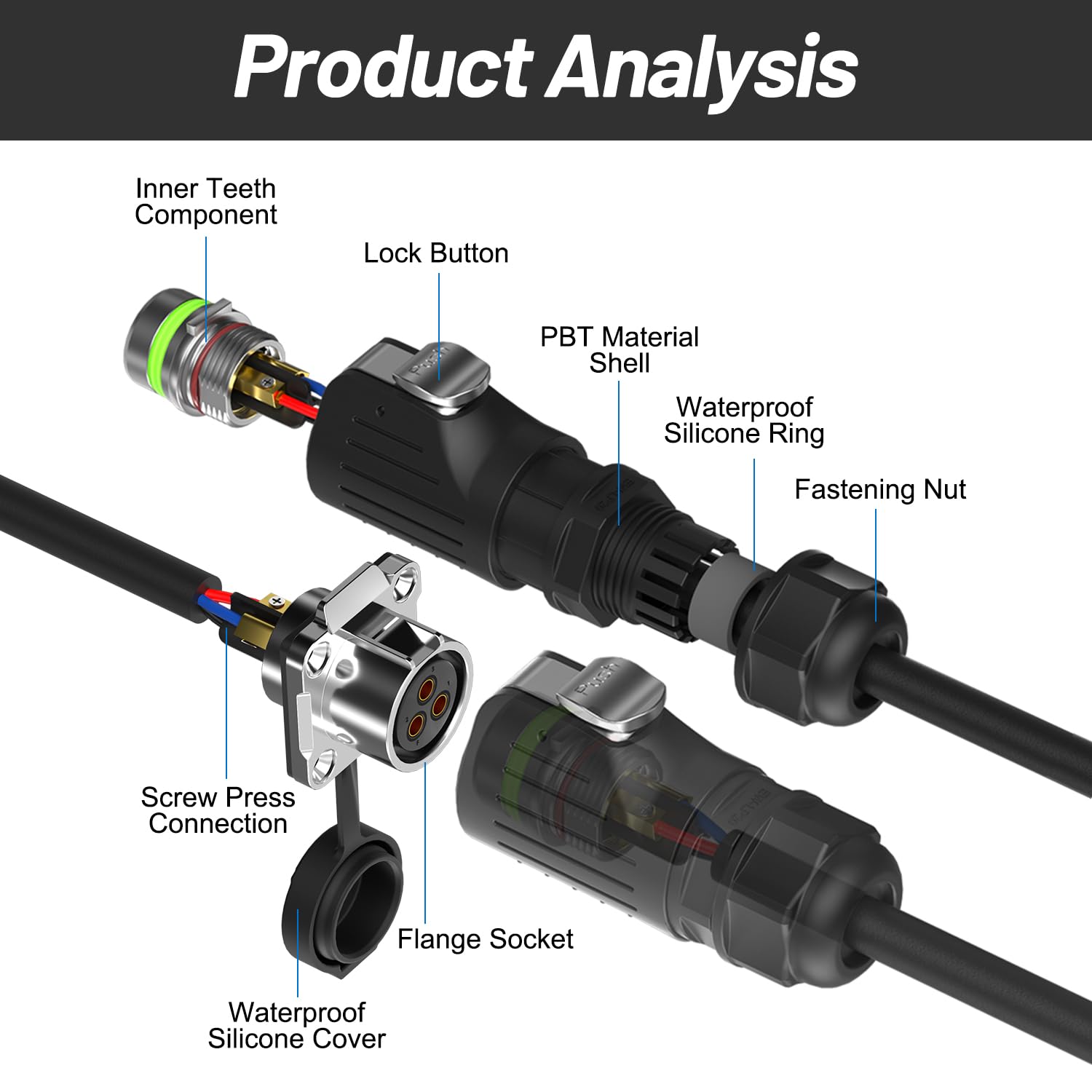 Snapklik.com : 3 Pin Industrial Waterproof Connector, Screw Press ...