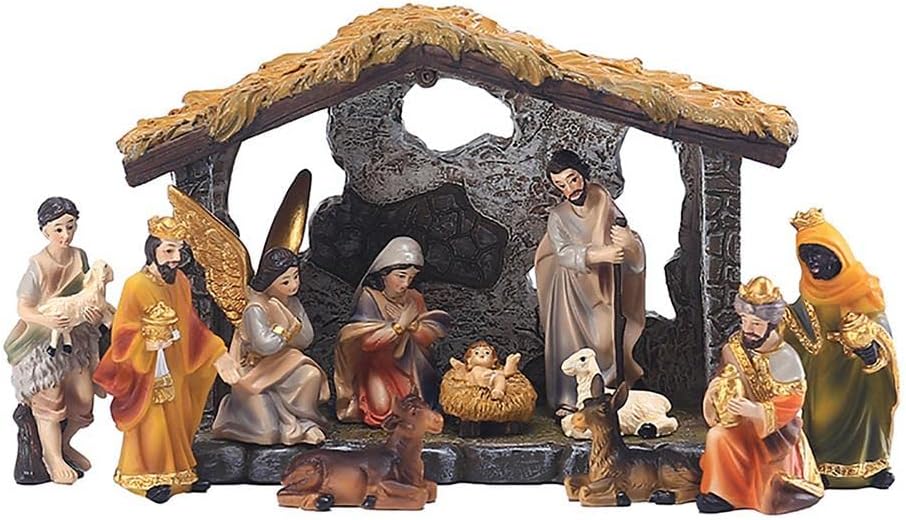 Amazon.com: Nativity Set with Chreche Mini Pewter Figurine 11 Pc Set ...