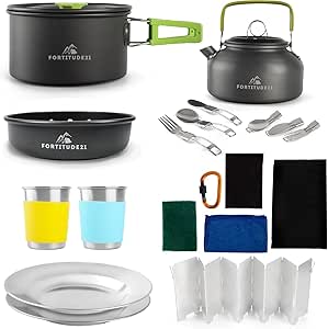 Amazon.com : Fortitude21 Camping Cookware Set - 19-Piece Lightweight ...
