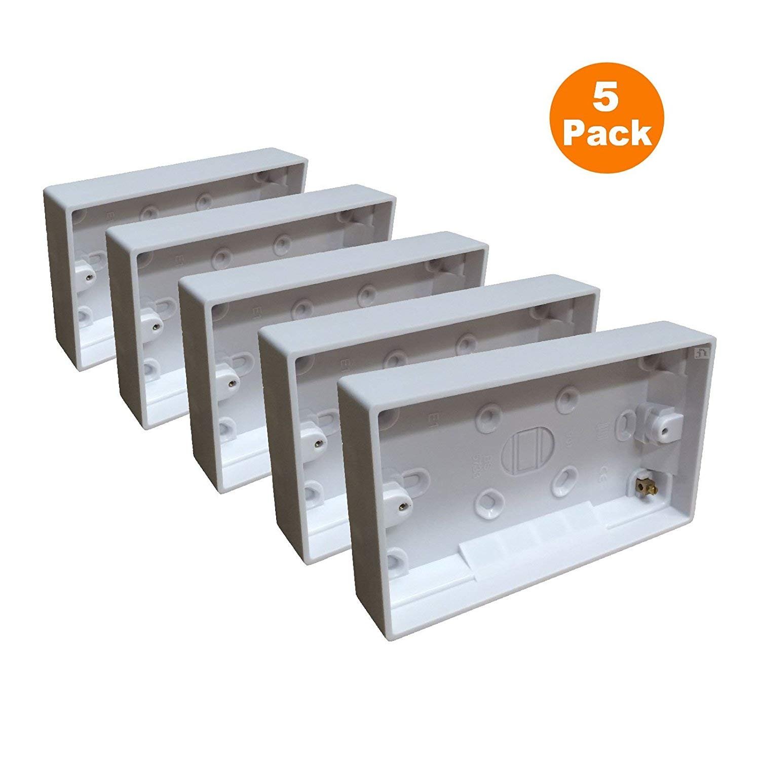 5 x Mounted Back Box 25mm Wall Pattress For Double 2 Gang Electrical ...