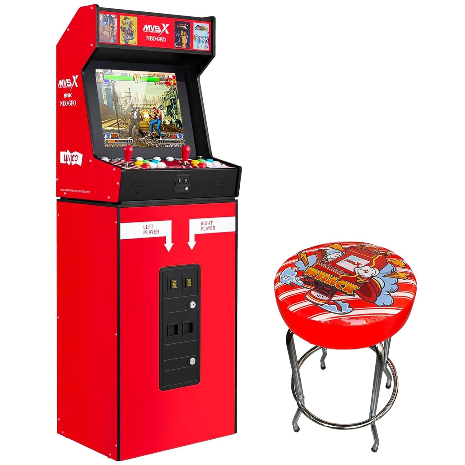 Amazon.com: UNICO MVSX Arcade with Base and Stool Combo, Pre-Loaded 50 ...