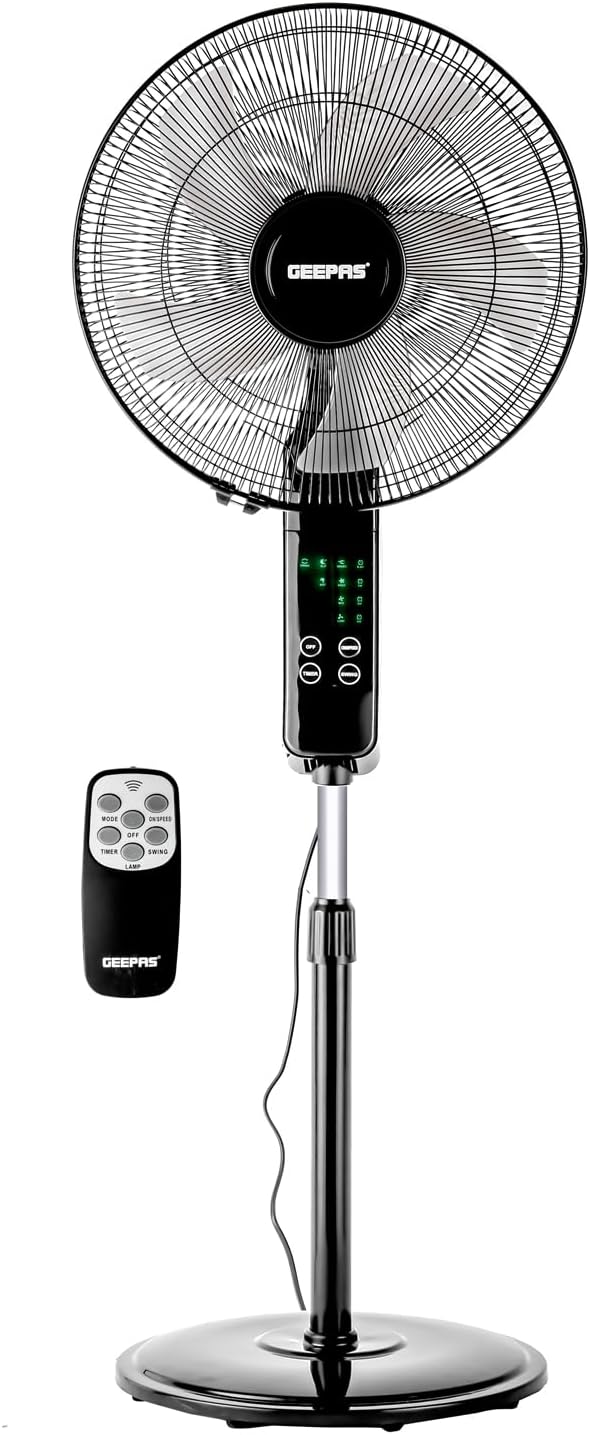 GEEPAS 16’’ Pedestal Fan with Remote Control – 60W Powerful Free-Standing Oscillating Cooling ...